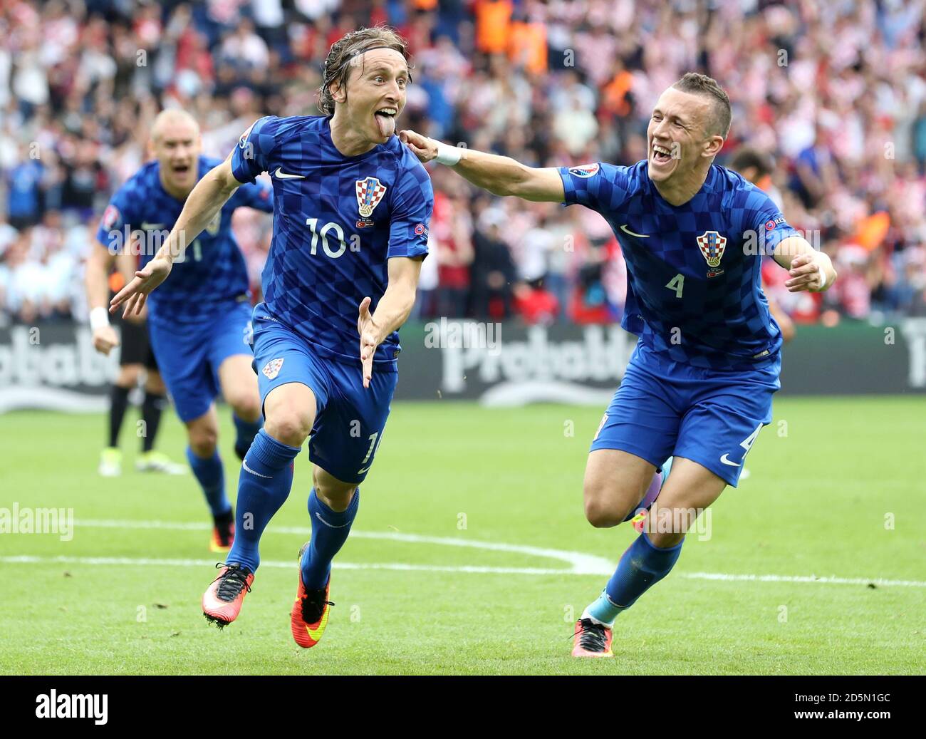 Croatia's Luka Modric (left) celebrates scoring his sides first goal of ...