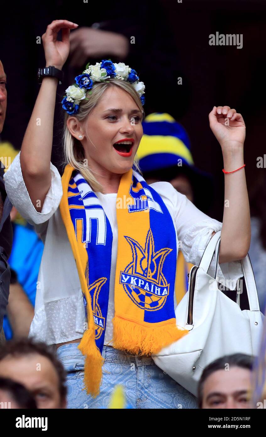 A Ukraine fan in the stands Stock Photo - Alamy