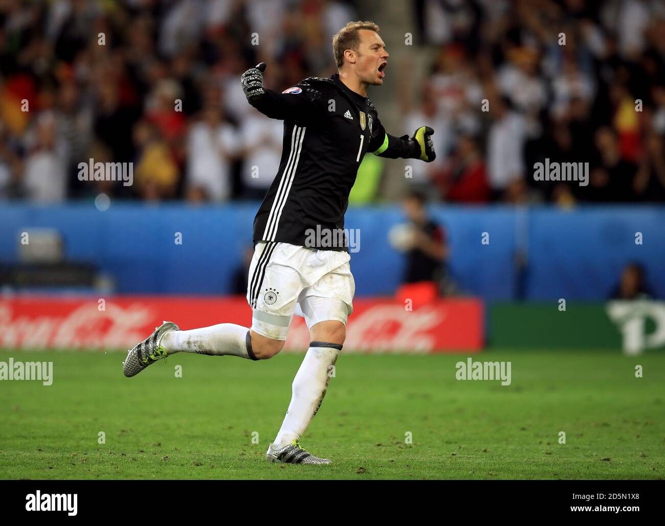Germany goalkeeper Manuel Neuer celebrates his side's second goal Stock ...