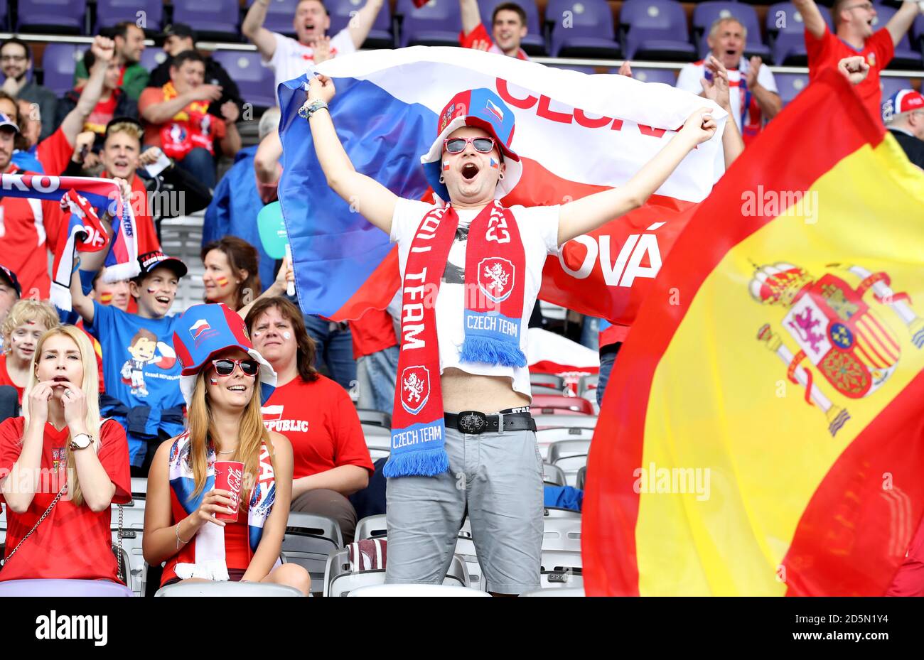 Czech Republic fans cheer on their side inside the Stadium de Toulouse ...