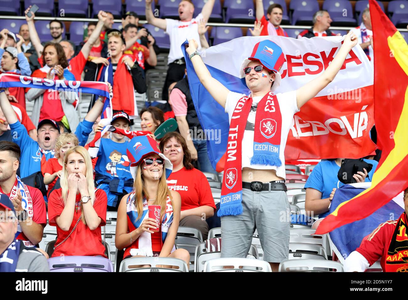 Czech Republic fans cheer on their side inside the Stadium de Toulouse ...