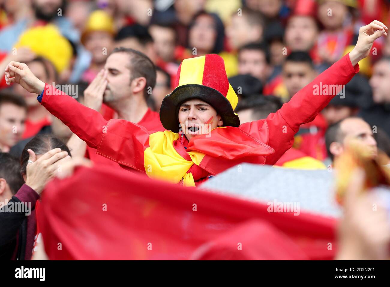 Spain fans cheer on their side inside the Stadium de Toulouse before ...