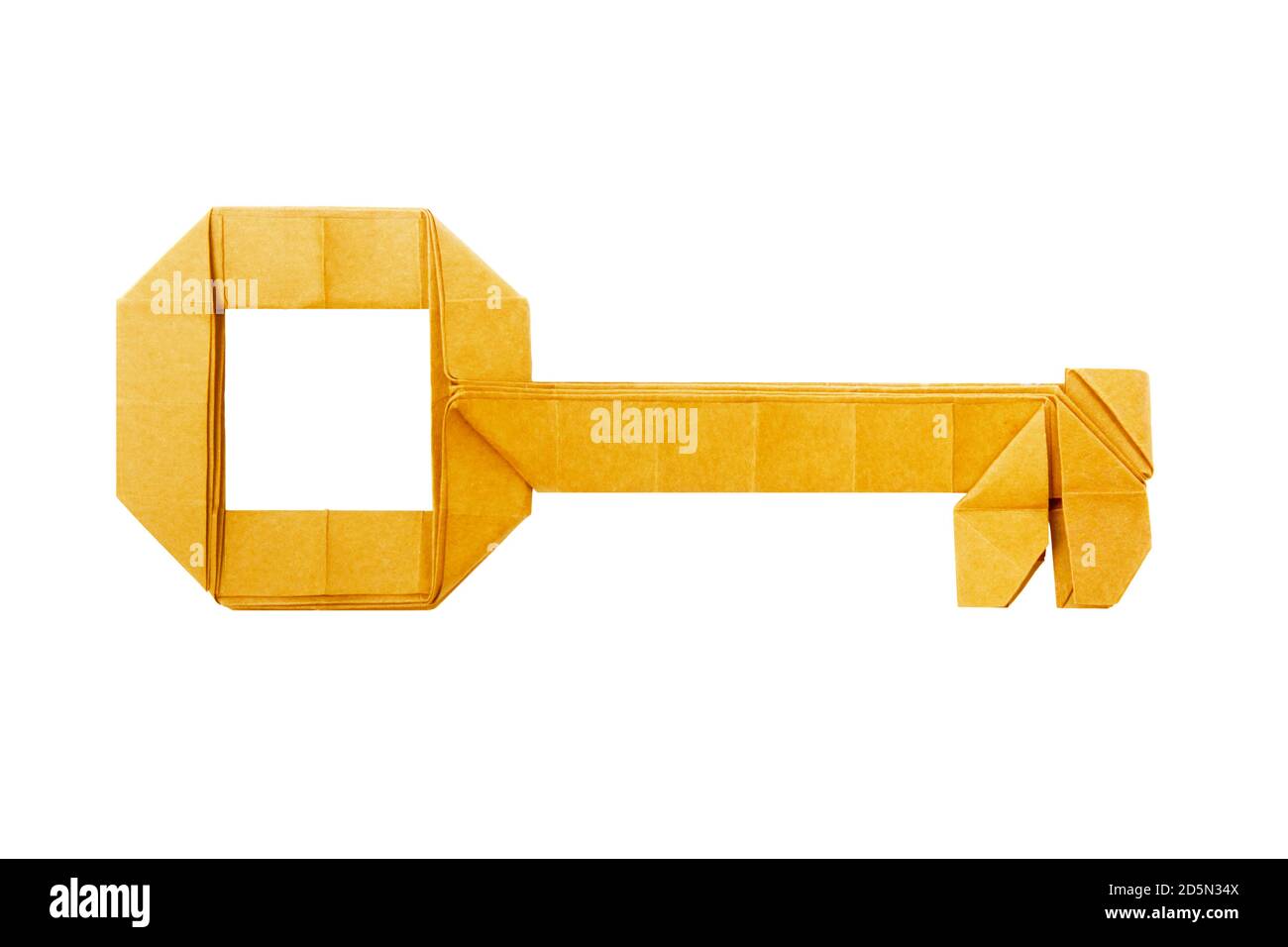 Origami paper golden key on a white background Stock Photo - Alamy