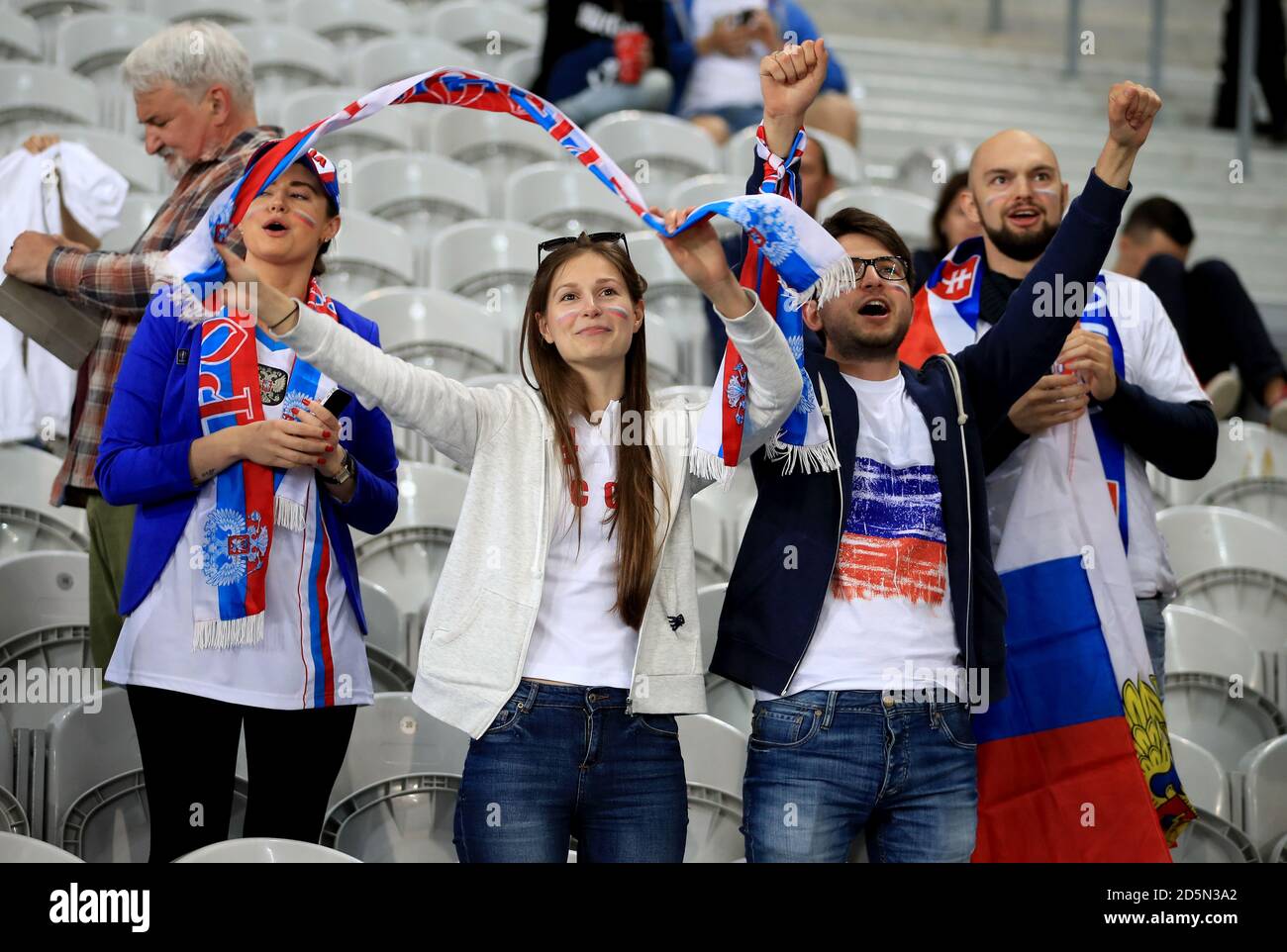 Russia fans show support for their team in the stands Stock Photo - Alamy