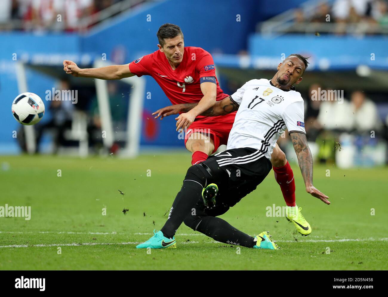 Poland's Robert Lewandowski (left) and Germany's Jerome Boateng (right ...