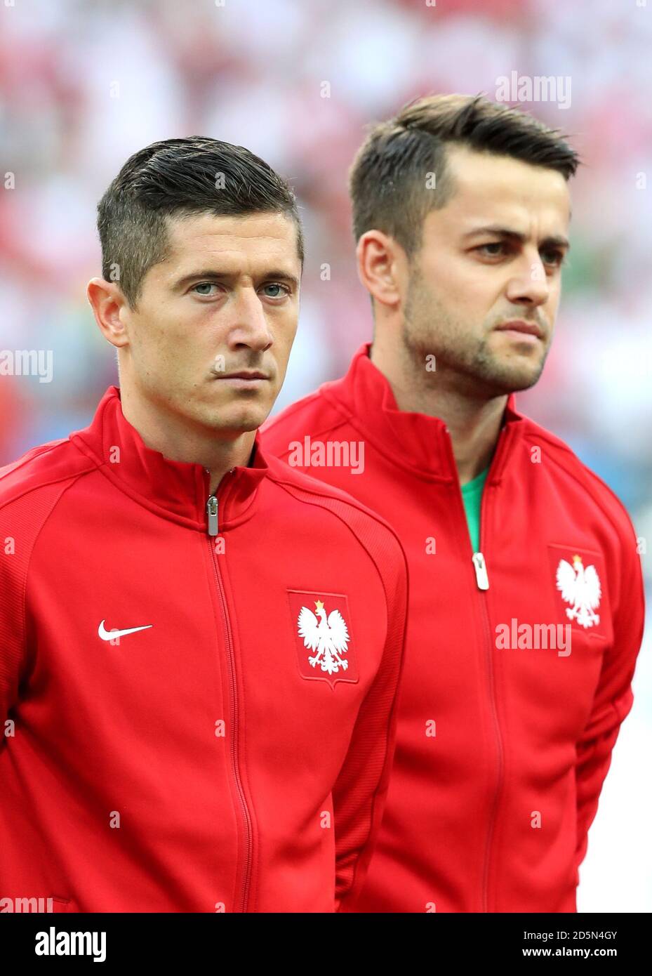 Poland captain Robert Lewandowski (left) and goalkeeper Lukasz ...