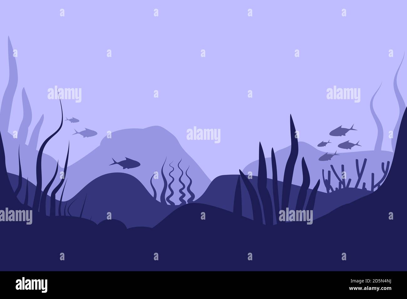 Seabed in abstract style on deep blue background. Sea landscape. Flat ...