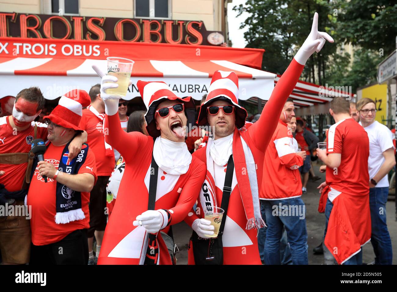 Austria fans show their support outside the ground before the game ...