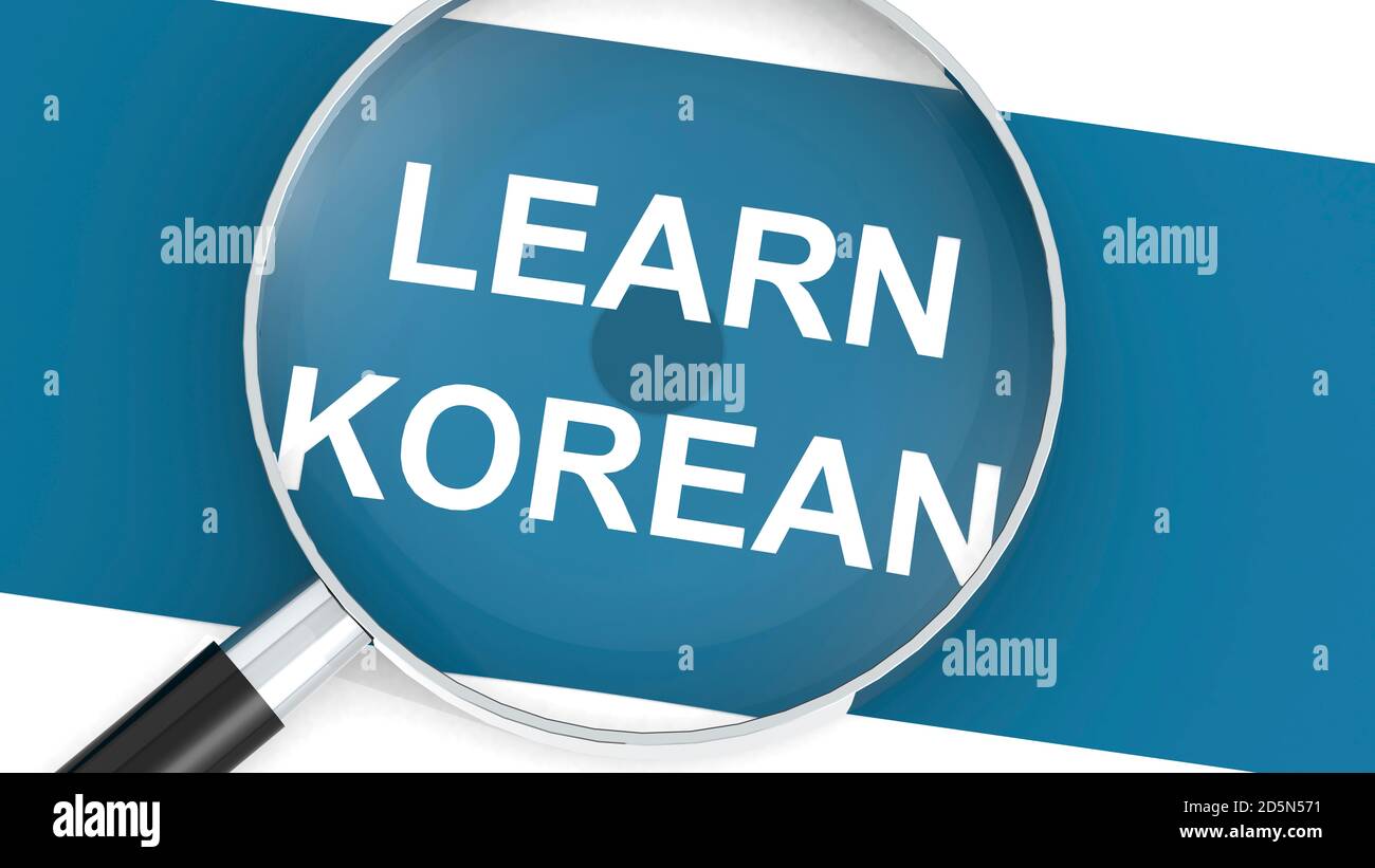 Magnifying glass with learn korean word, 3d rendering Stock Photo - Alamy