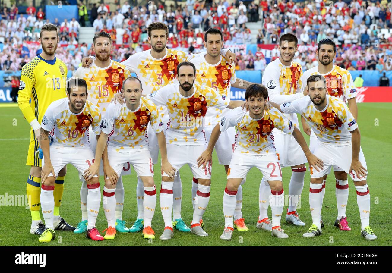 A Spain team group photo. Back Row. l-r: Spain goalkeeper David de Gea ...