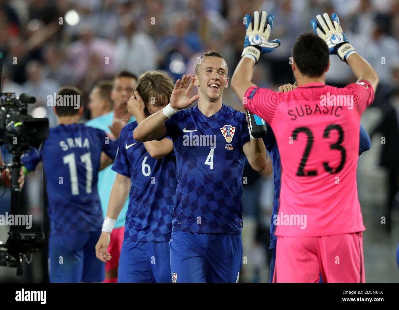 Croatia's Ivan Perisic and goalkeeper Danijel Subasic celebrate after ...
