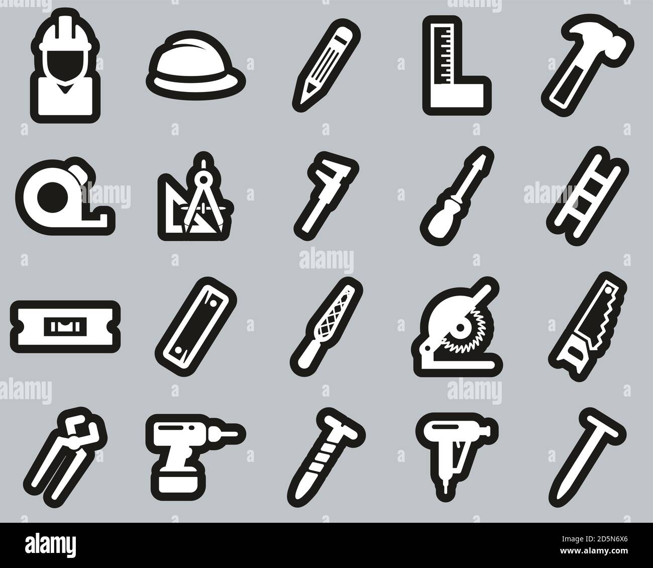 Carpenter Icons White On Black Sticker Set Big Stock Vector Image & Art ...
