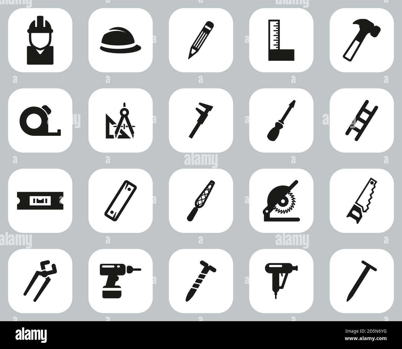 Carpenter Icons Black & White Flat Design Set Big Stock Vector Image ...