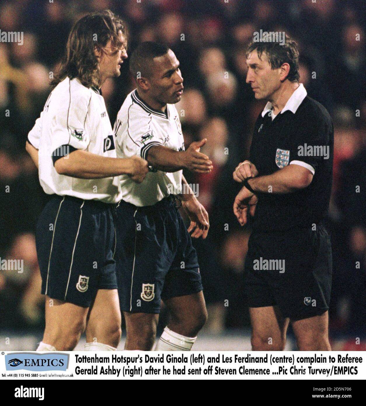 Tottenham Hotspur's David Ginola (left) and Les Ferdinand (centre ...