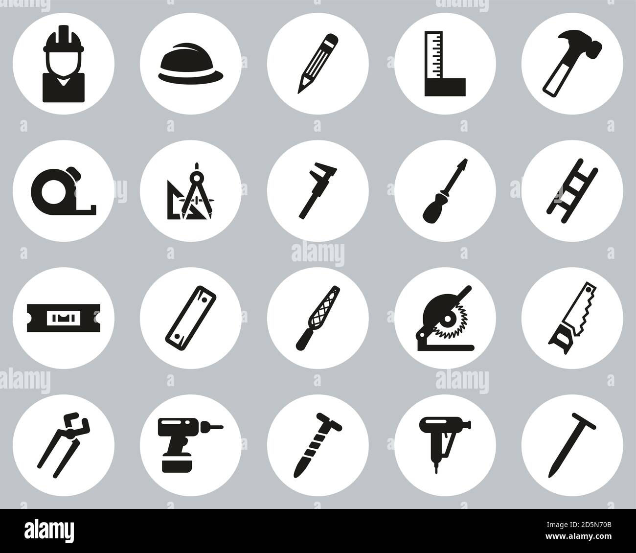 Carpenter Icons Black & White Flat Design Circle Set Big Stock Vector ...