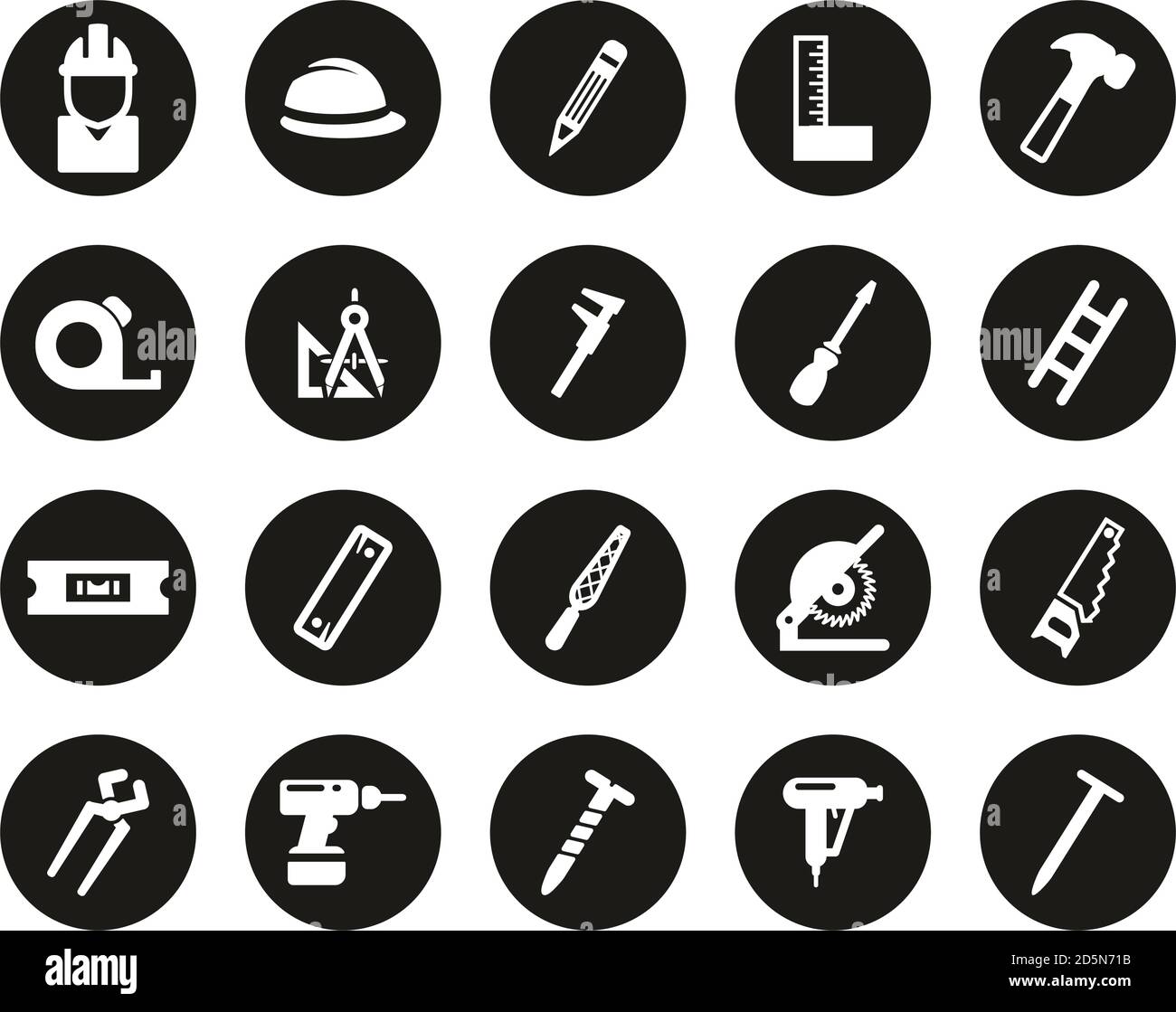 Carpenter Icons White On Black Flat Design Circle Set Big Stock Vector ...