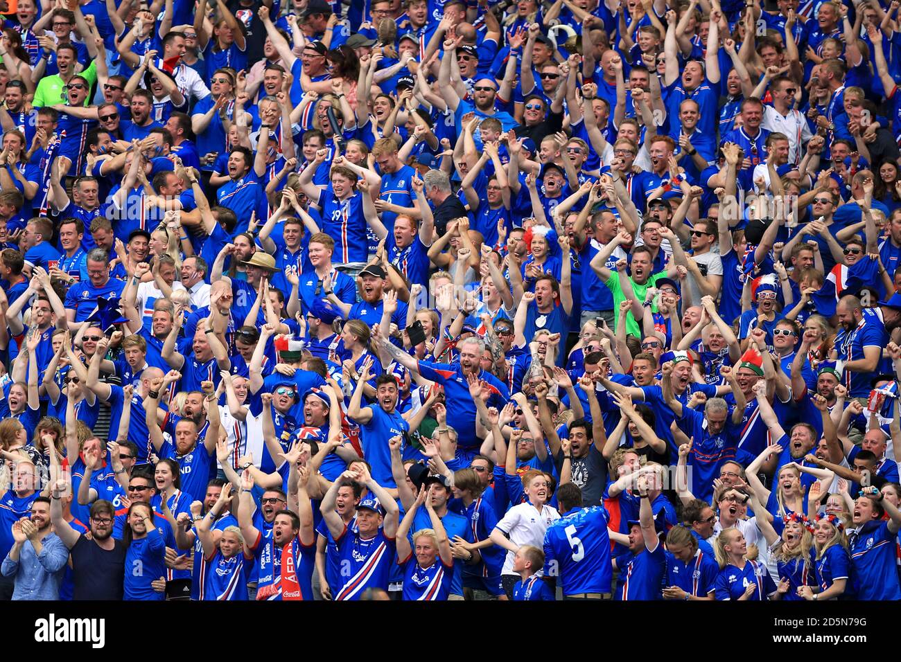 Iceland fans celebrate their side's first goal, in the stands Stock ...