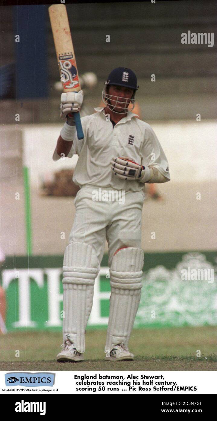 England batsman Alec Stewart celebrates reaching his half century Stock ...