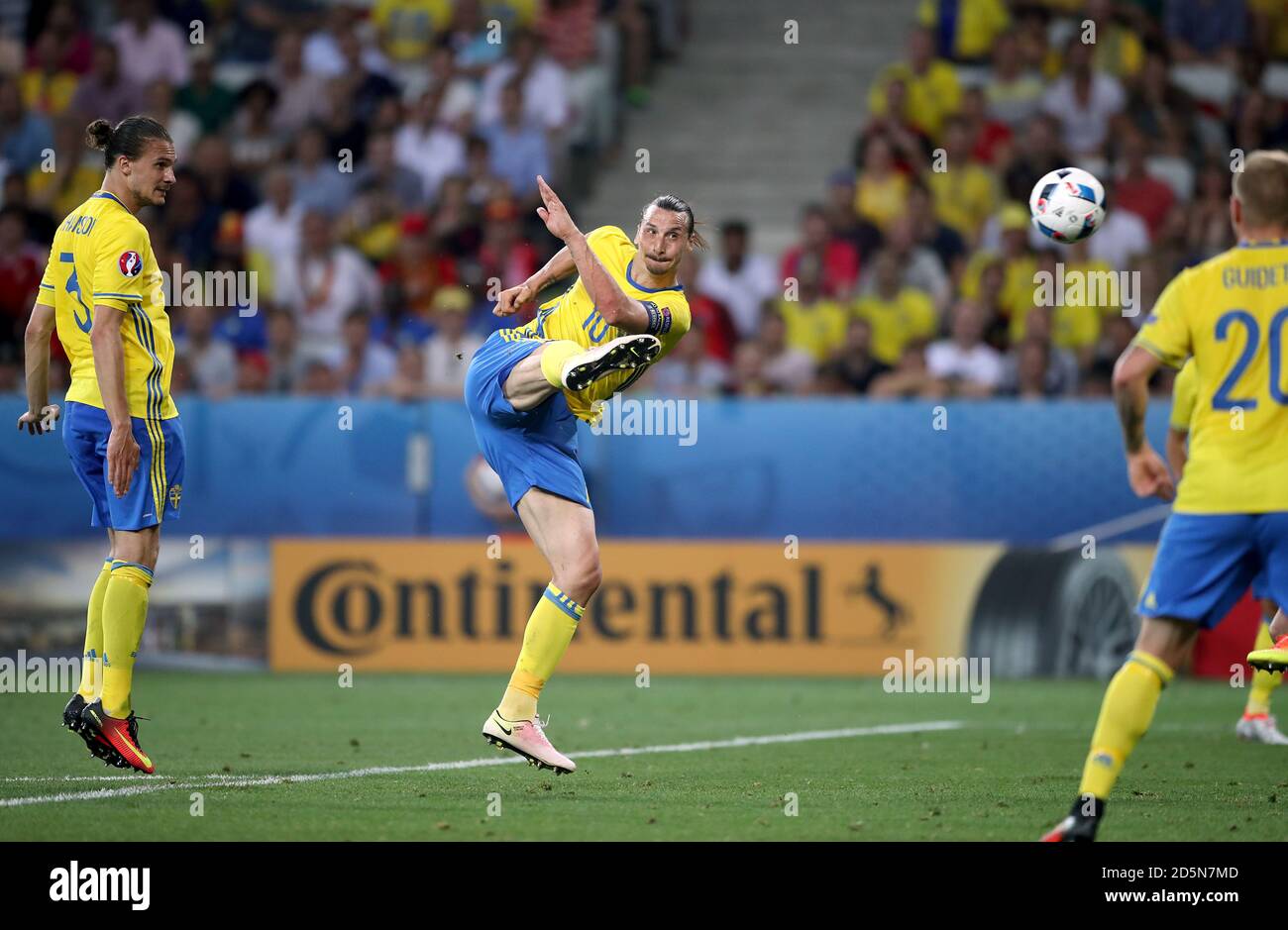 Sweden's Zlatan Ibrahimovic with a shot on goal Stock Photo - Alamy