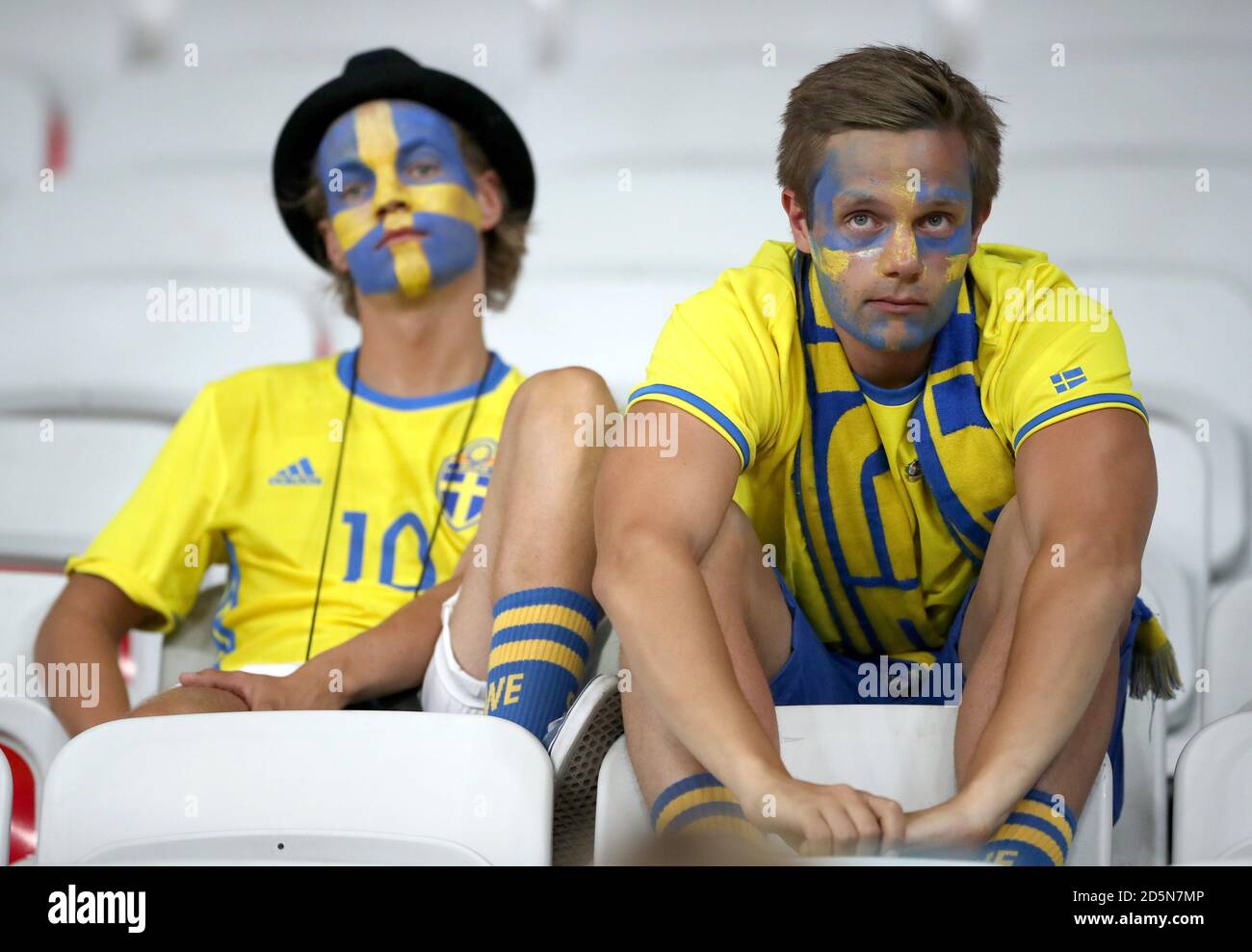 Sweden fans appear dejected in the stands after the final whistle Stock ...