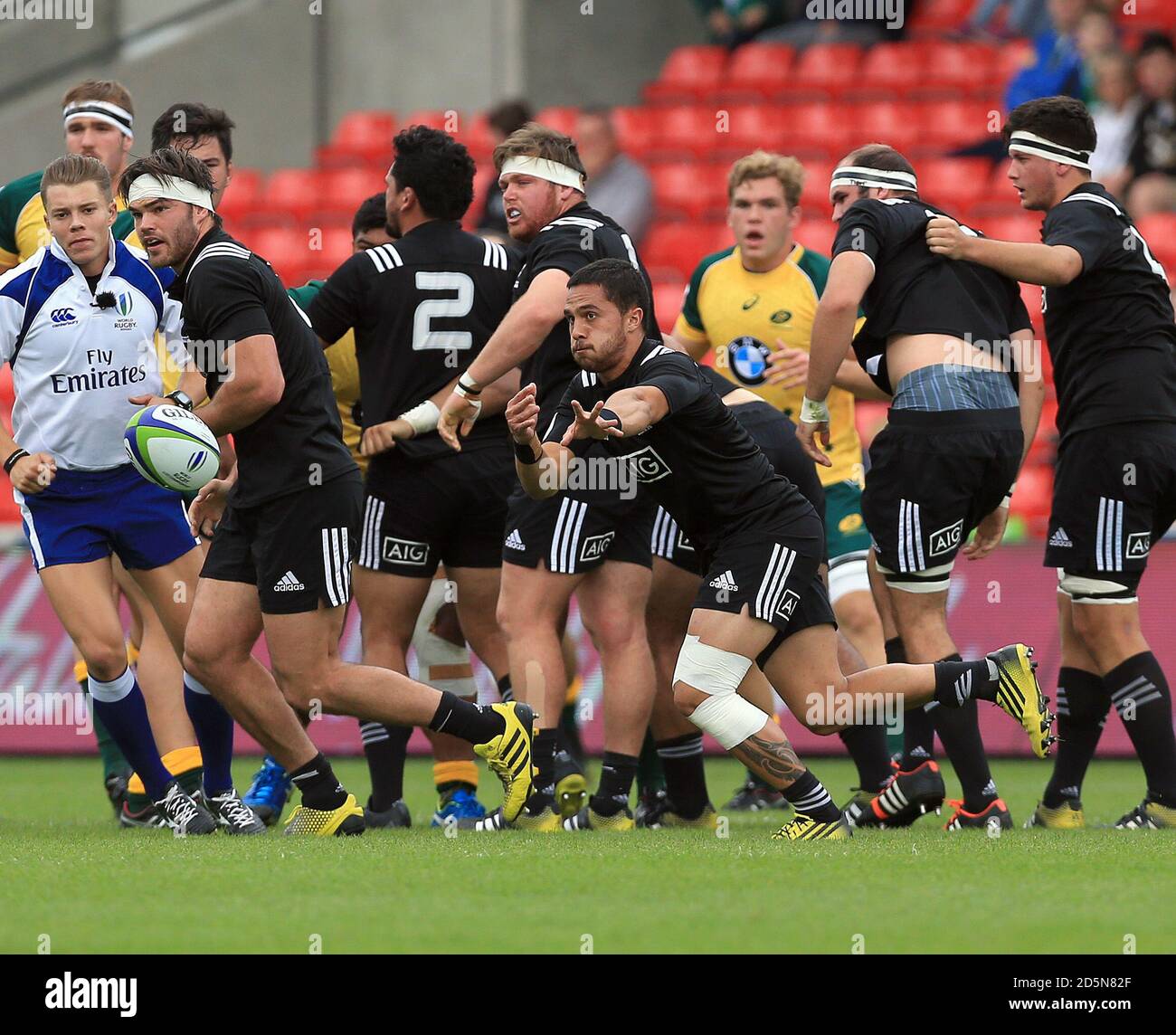 New Zealand's scrum half Sam Nock gets the ball away from a ruck Stock ...