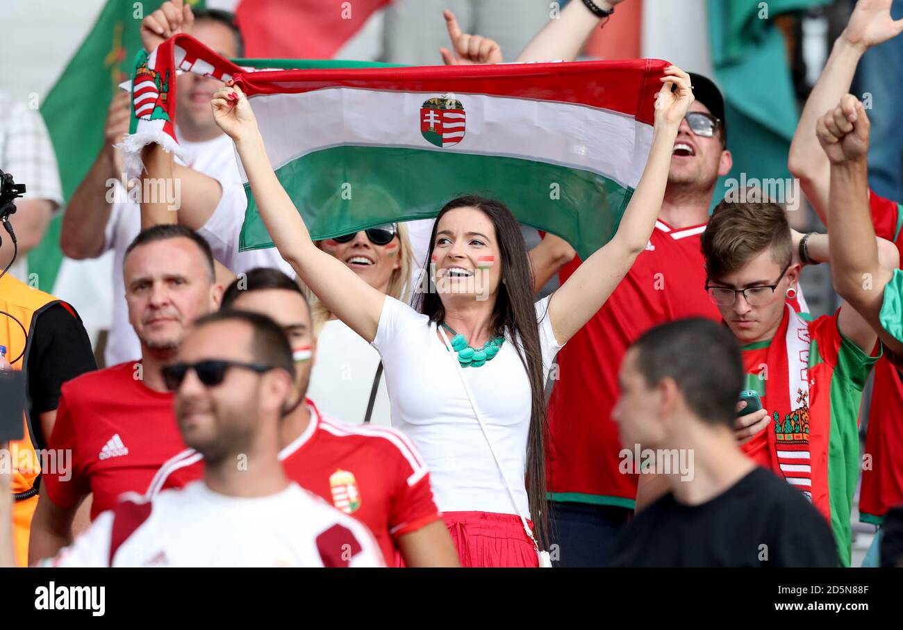 Hungary fans cheer on their side in the stands Stock Photo - Alamy