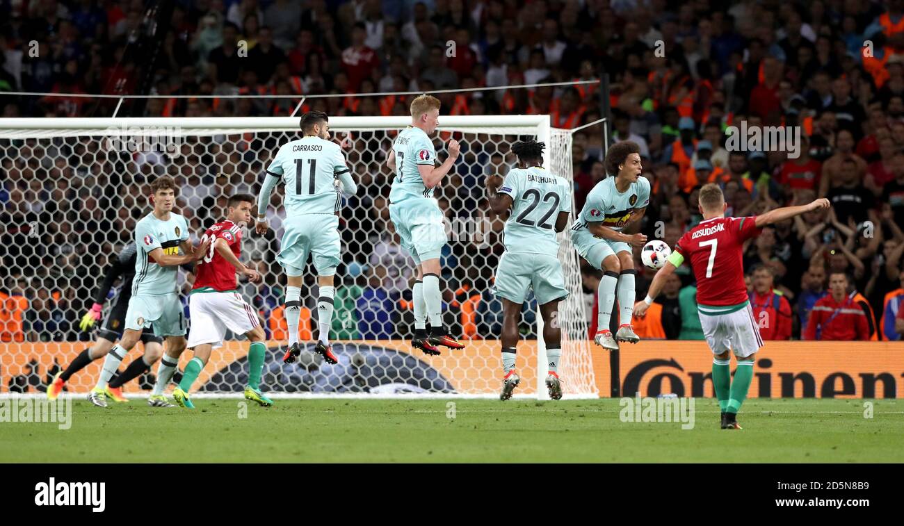 Belgium's Axel Witsel takes the block from the free kick by Hungary's ...