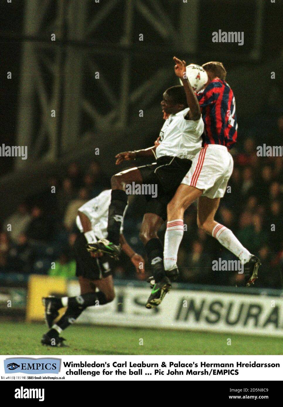 Wimbledon's Carl Leaburn (left) and Crystal Palace's Hermann ...