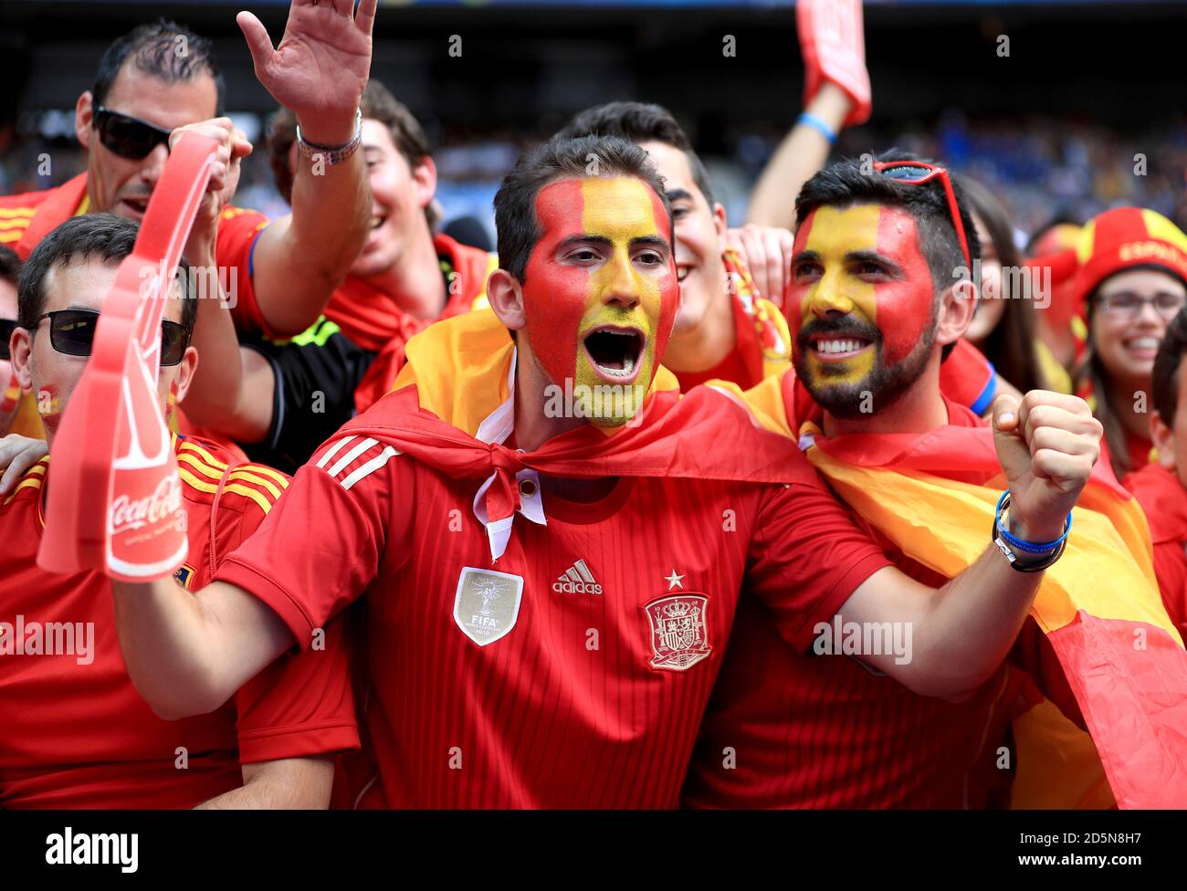 Spain fans show their support in the stands early before kick-off Stock ...