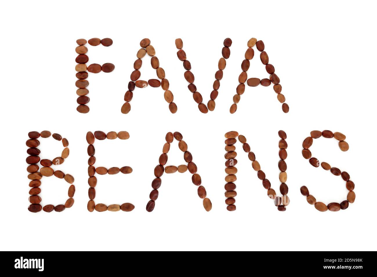 Fava beans, broad beans, forming a word phrase on white background ...