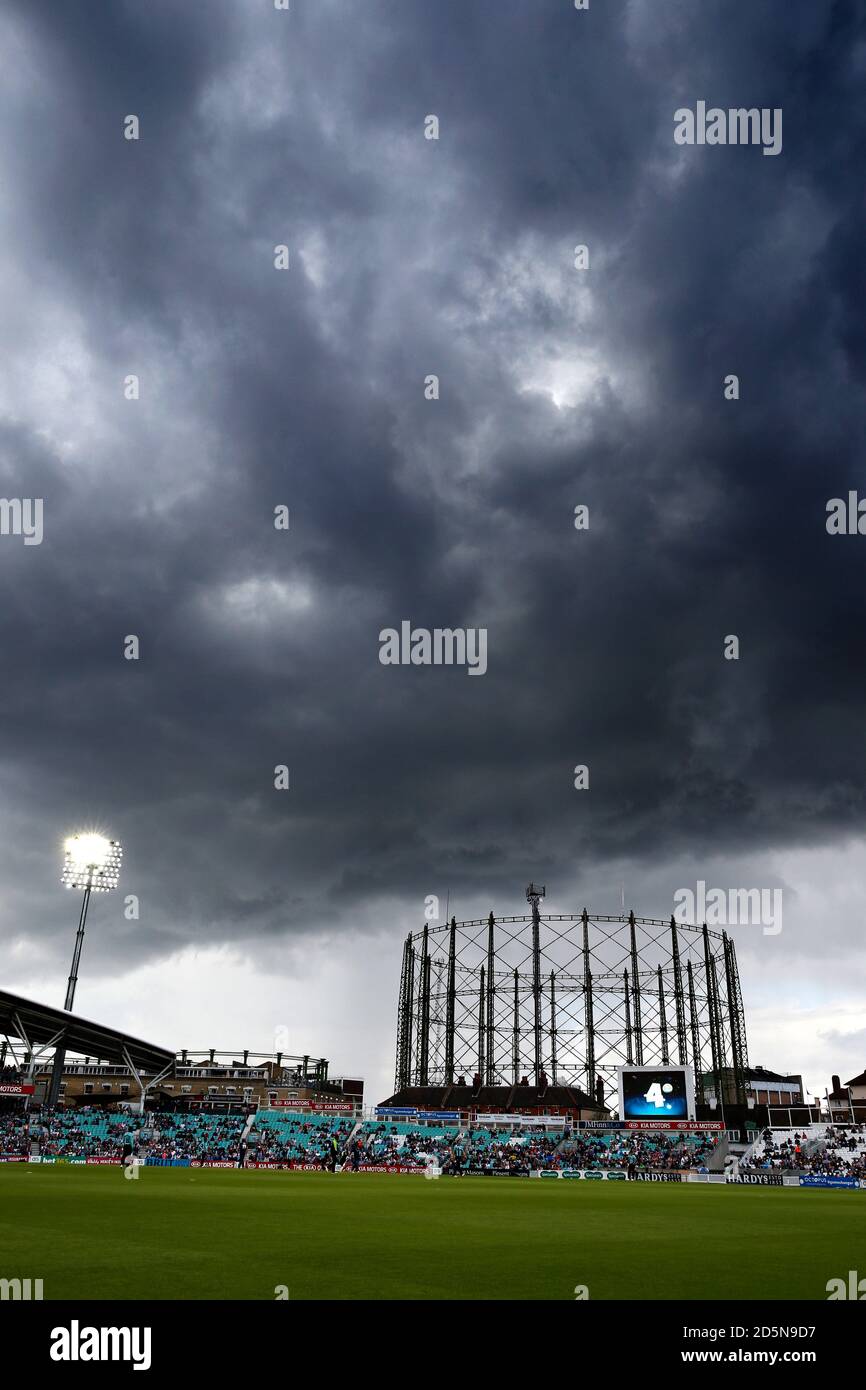 Dark clouds gather over the Kia Oval, home of Surrey Stock Photo - Alamy