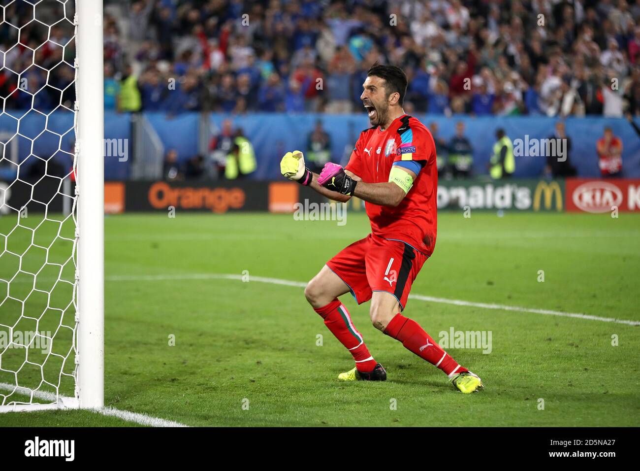 Italy goalkeeper Gianluigi Buffon celebrates saving a penalty in the ...
