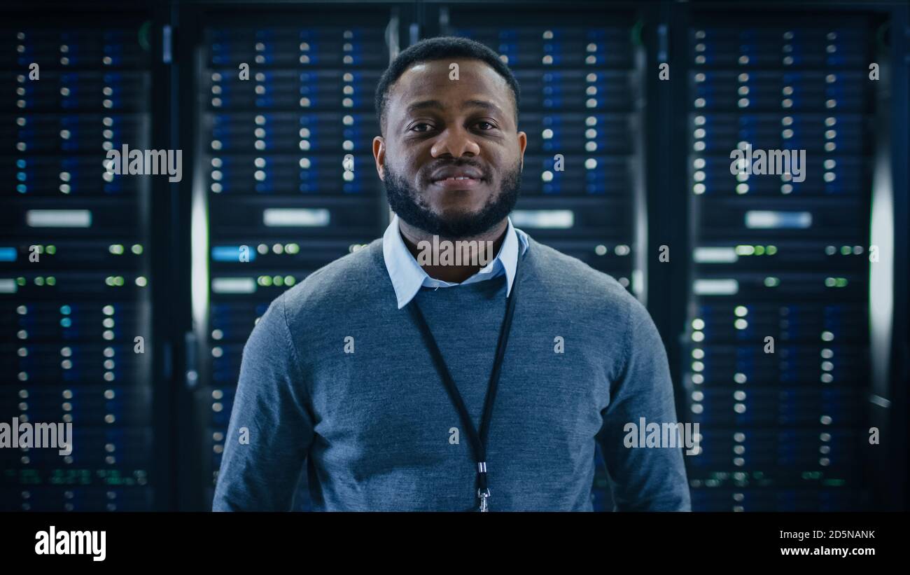 Bearded Black IT Engineer Standing and Smiling to the Camera in the ...