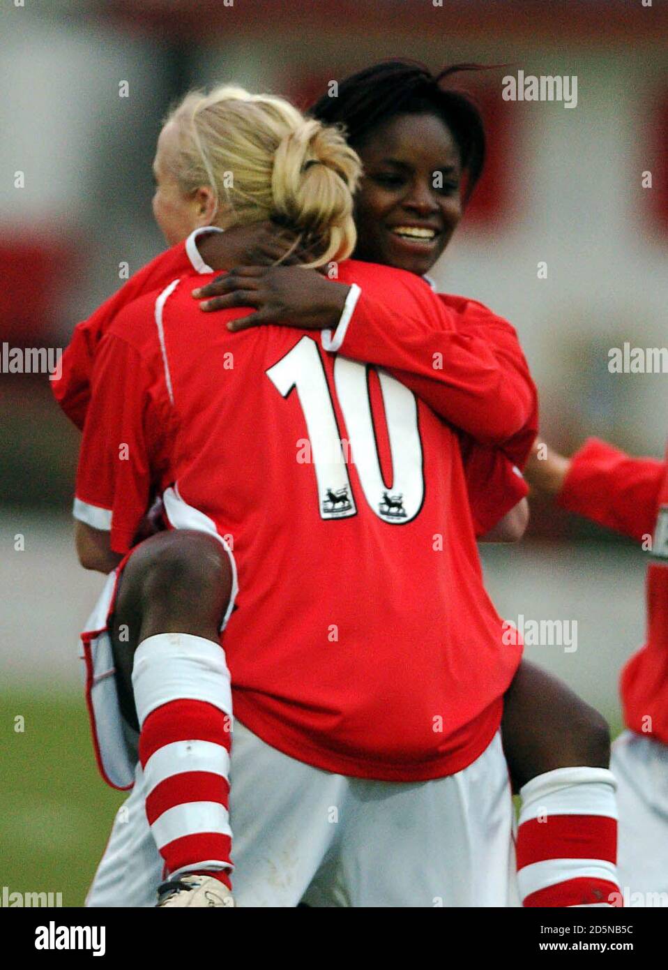 Charlton Athletic's Eniola Aluko celebrates with goalscorer Sarah Snare ...