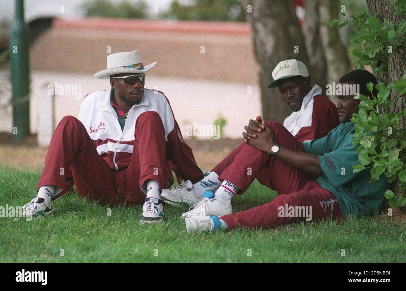 West Indies cricketers Curtly Ambrose (left), Winston Benjamin (centre ...
