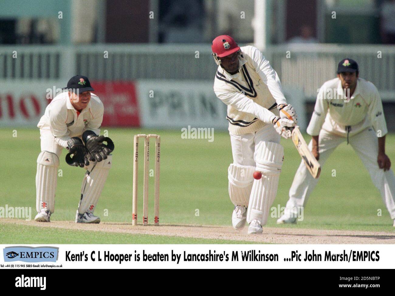Kent's Carl Hooper is beaten by Lancashire's Mike Watkinson Stock Photo ...