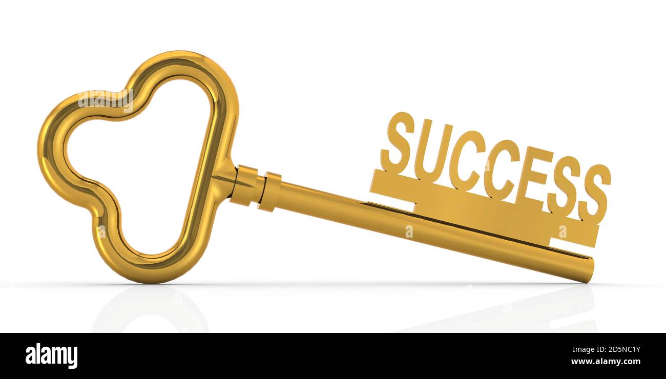 Success word with golden key, 3d rendering Stock Photo - Alamy