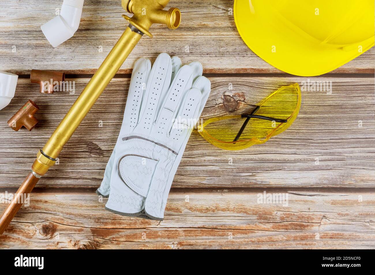 Plumbing copper pipe water supply safety protective gloves construction ...