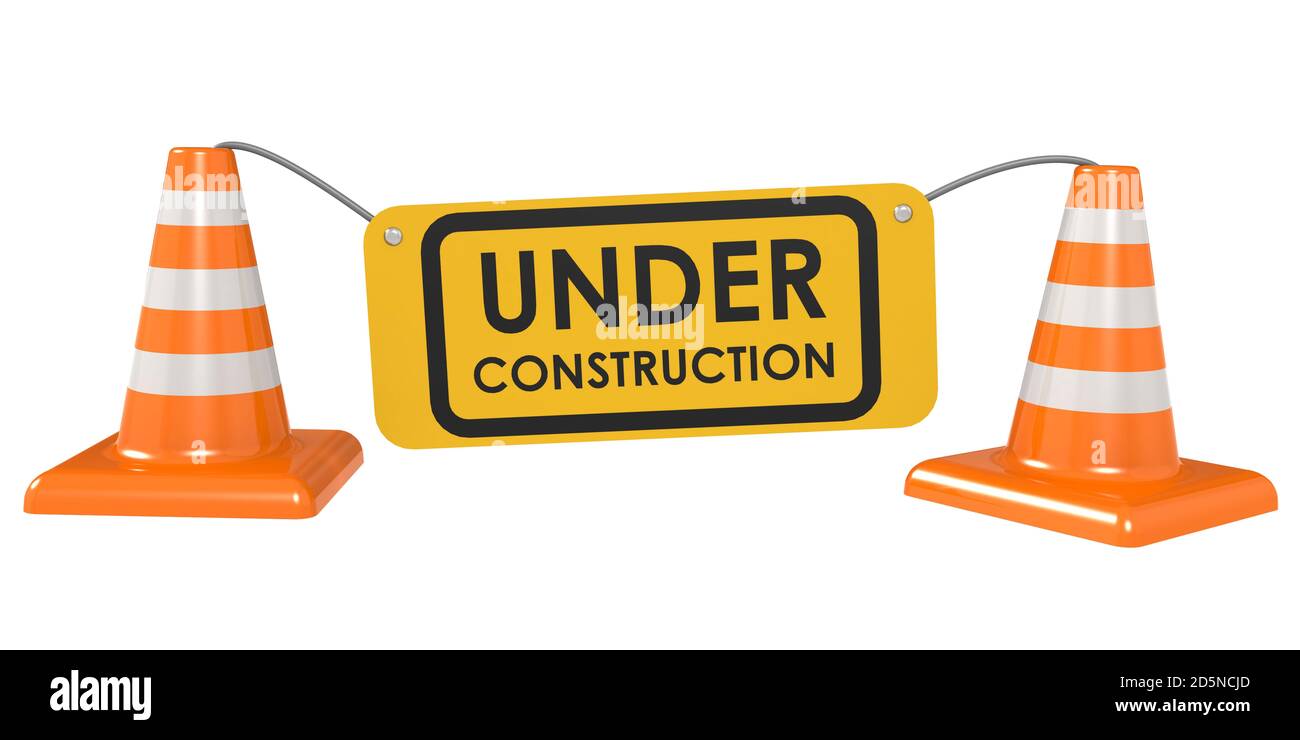 Under construction concept with traffic cones, 3D rendering Stock Photo ...