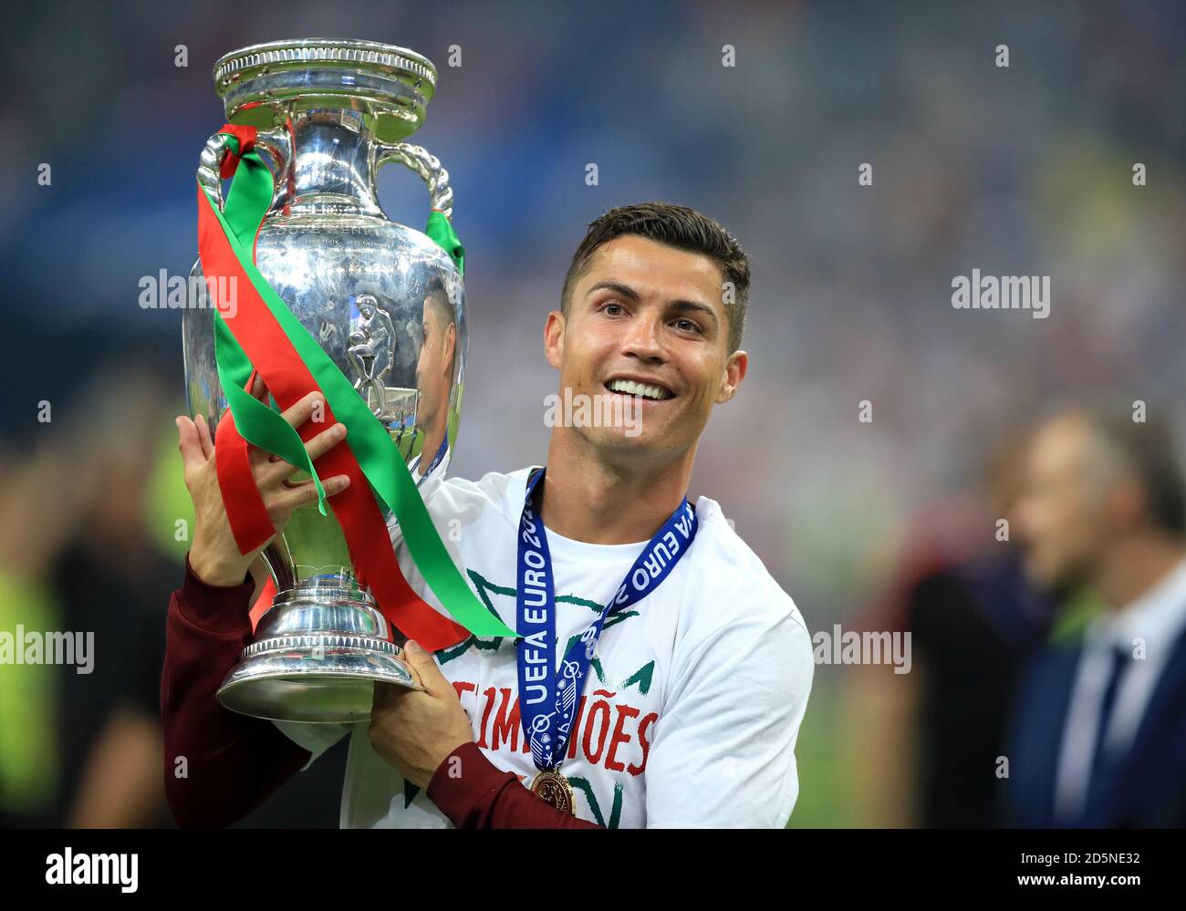 Portugal's Cristiano Ronaldo celebrates with the The Henri Delaunay Cup ...