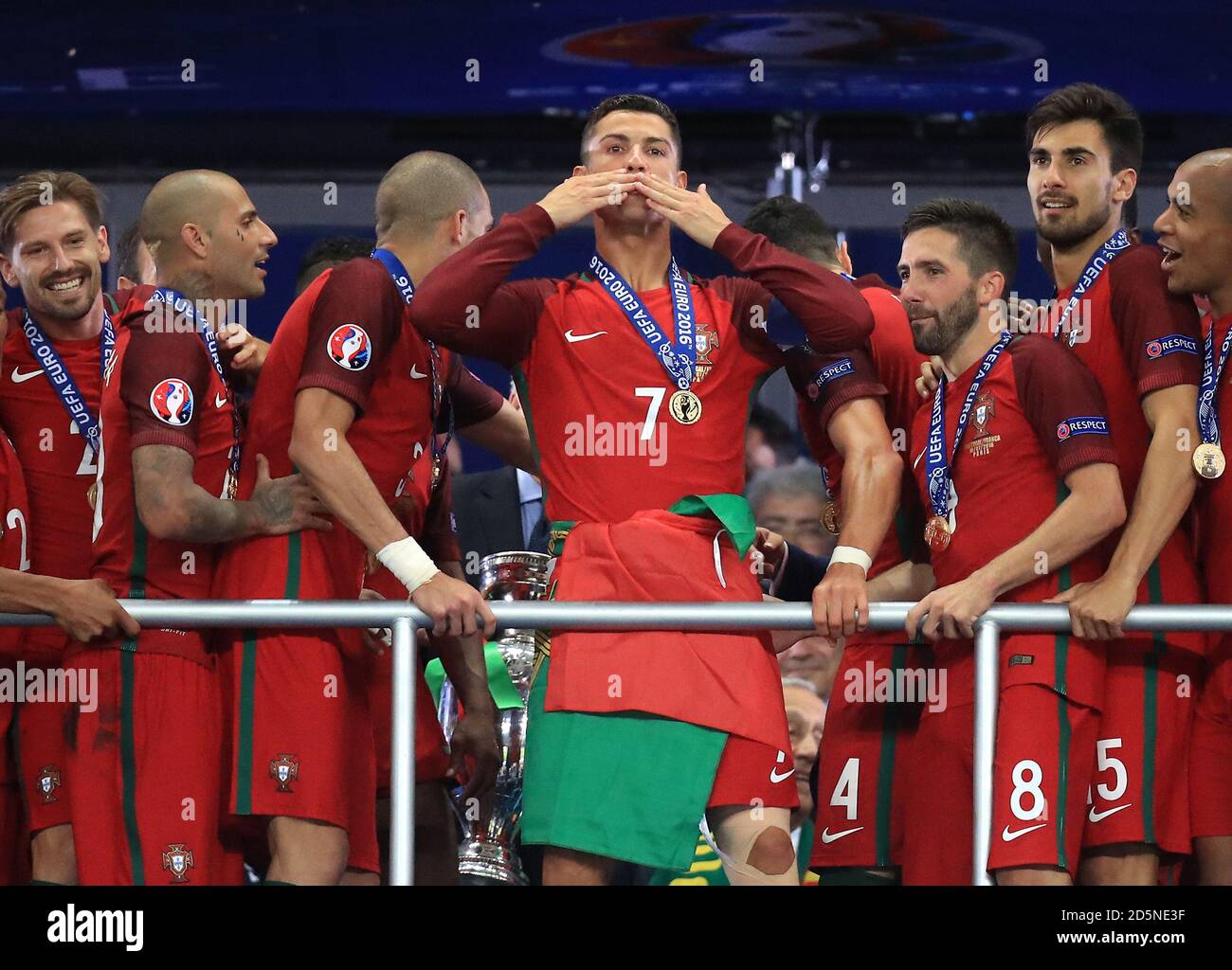 Portugal's Cristiano Ronaldo celebrates his the stands after the game ...