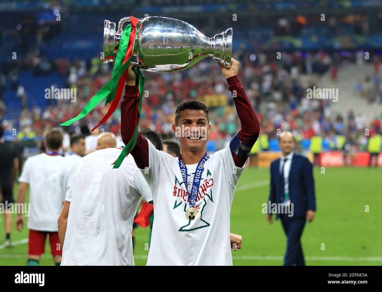 Portugal's Cristiano Ronaldo celebrates with the The Henri Delaunay Cup ...