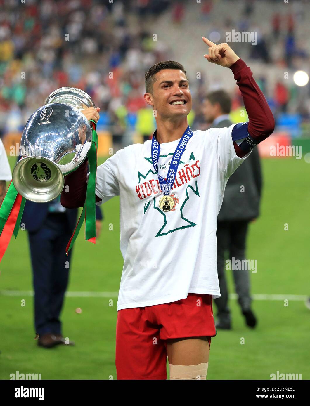 Portugal's Cristiano Ronaldo celebrates with the The Henri Delaunay Cup ...