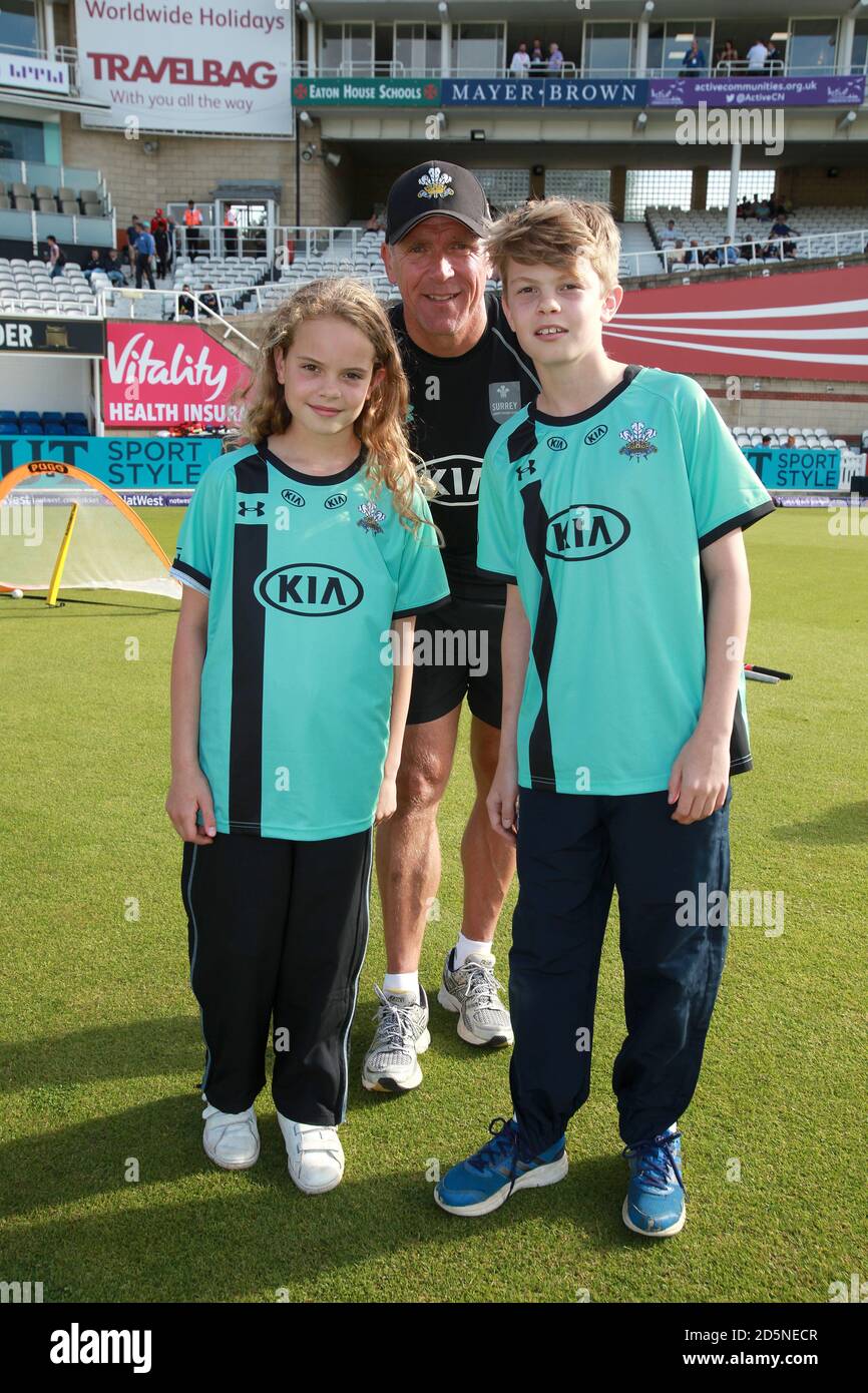 Surrey Director of Cricket Alec Stewart with the match day mascots ...