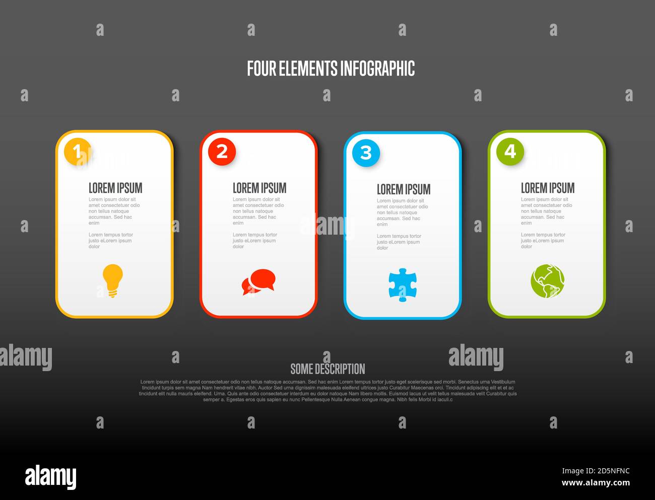 Vector light progress steps template with descriptions, icons and thin ...