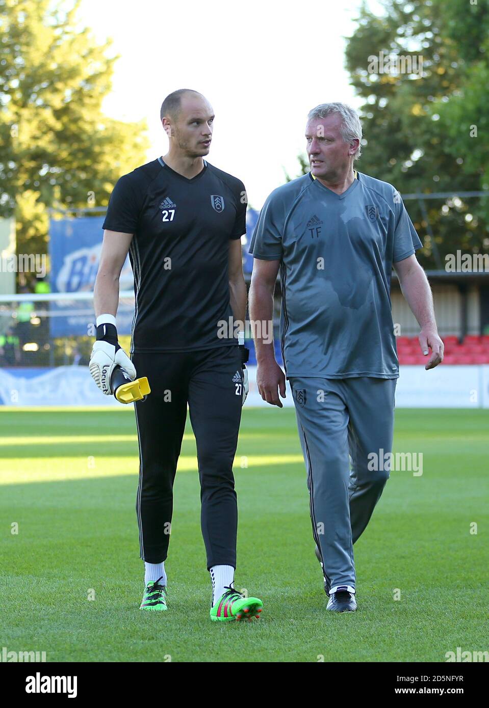 Fulham goalkeeper David Button (left) and Goalkeeping Coach Tim Flowers ...