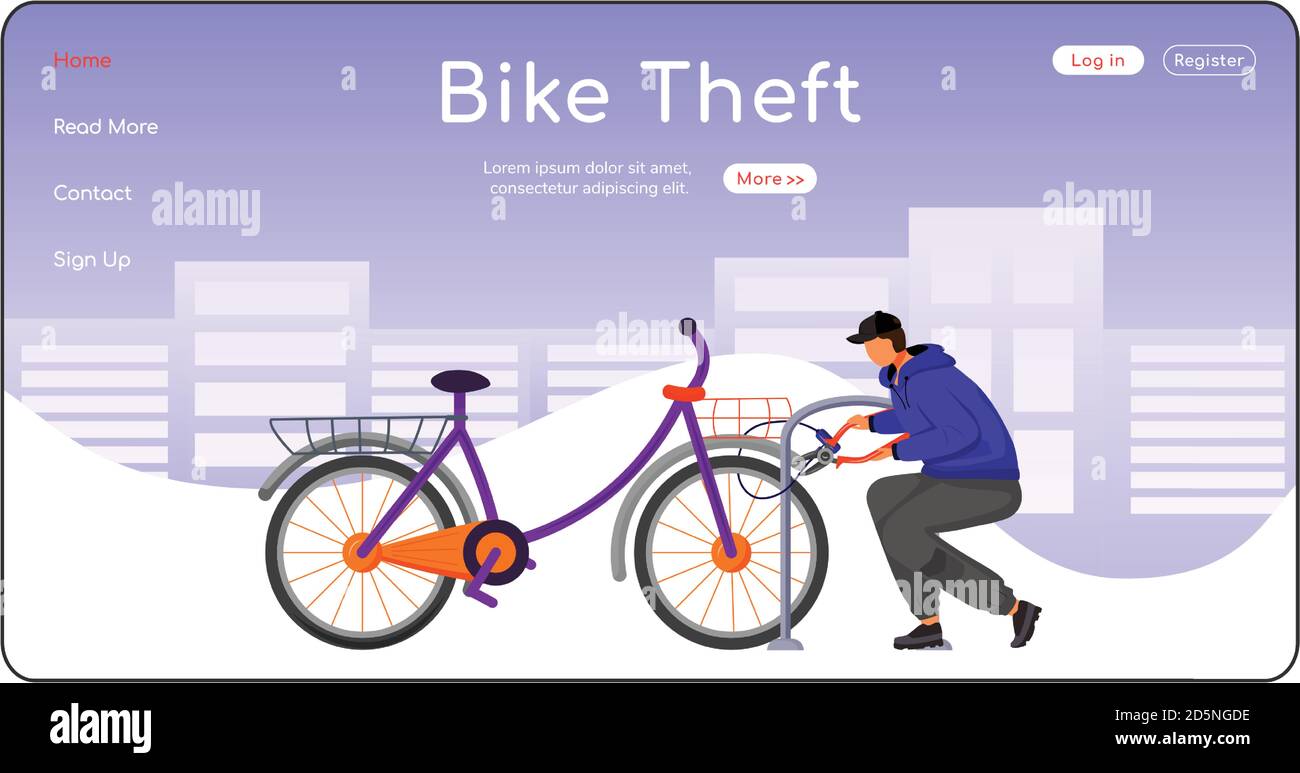 Bike theft landing page flat color vector template Stock Vector Image ...