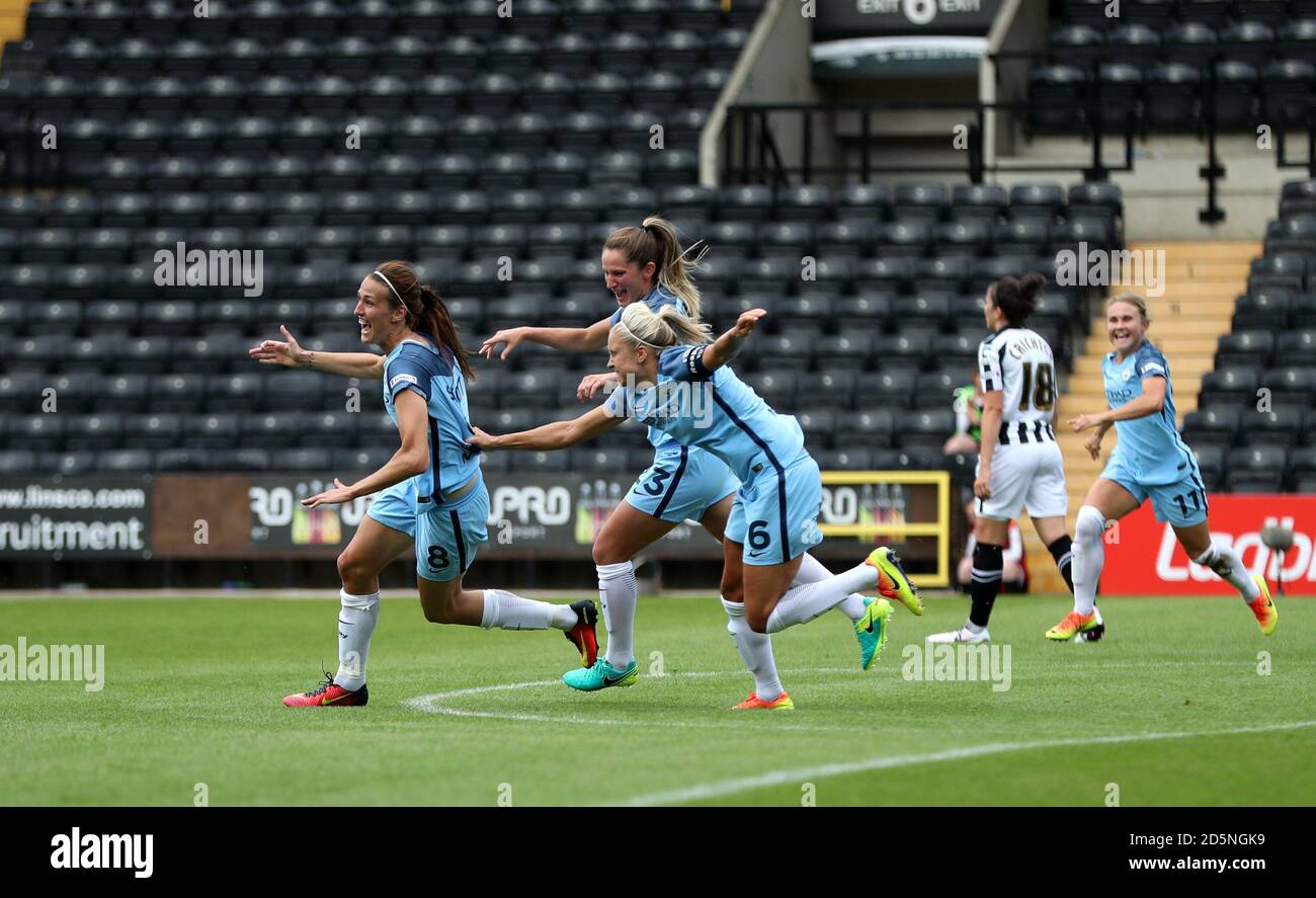 Manchester City's Jill Scott (left) celebrates scoring her side's ...