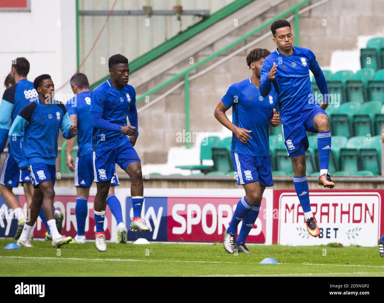 Birmingham City's Josh Cogley (right) players during the warm up Stock ...