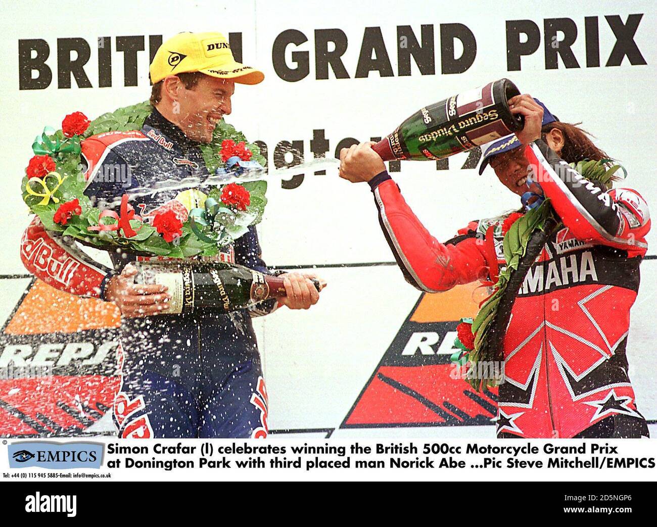 Simon Crafar (left) celebrates winning the British 500cc Motorcycle ...